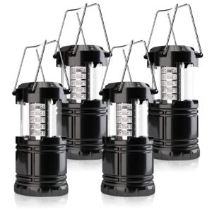 camping lantern, 4 pack brightness adjustable led camping lights, collapsible ipx4 waterproof survival lanterns for power outages, home emergency, camping, hiking, hurricane