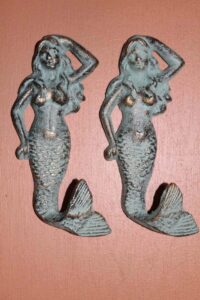 antique look mermaid wall hooks bronze style cast iron | pack of 2 n-22ab