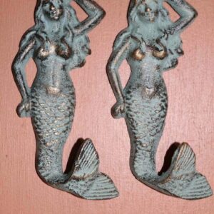 Antique Look Mermaid Wall Hooks Bronze Style Cast Iron | Pack of 2 N-22ab