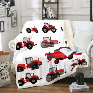 red tractor sherpa blanket heavy equipment fleece throw blanket kids boys girls harvester tractor plush blanket farm equipment fuzzy blanket for sofa bed couch,twin 60x80 inches