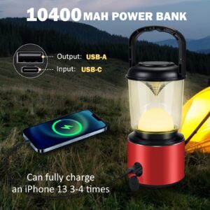 Yonktoo LED Rechargeable Camping Lantern, 10400 mAh Rechargeable Aluminum Camping Light & Flashlight , 5 Light Modes, IPX5 Waterproof, Hurricane Emergency light, Hiking, Home, USB Cable Included (Red)