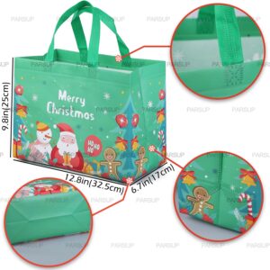 PARSUP 16PCS Christmas Gift Bags, Tote Bags with Handles, Treat Bags, Multifunctional Non-Woven Bags for Gifts Wrapping Shopping, Xmas Party Supplies, 12.8"×9.8"×6.7"