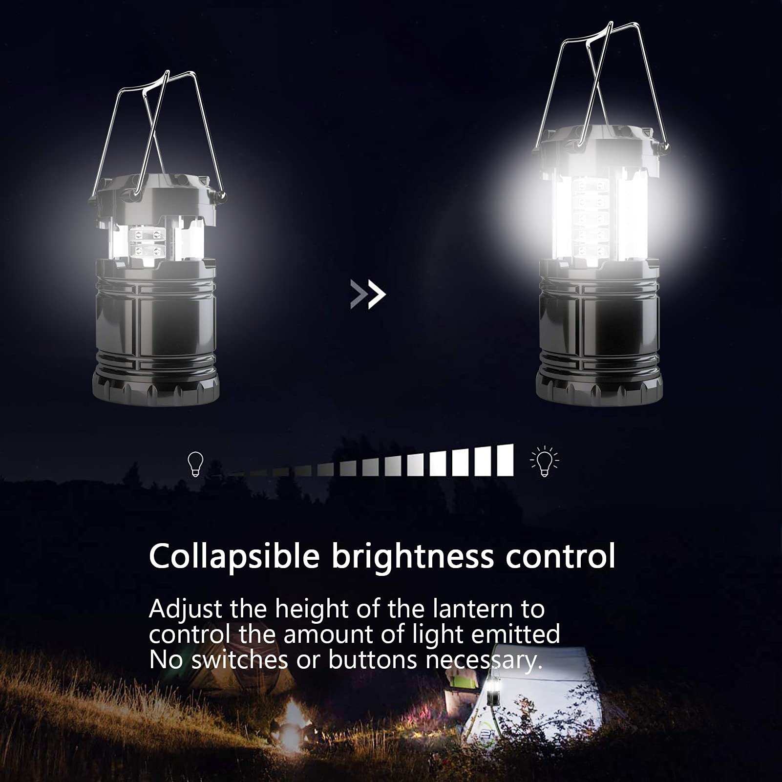 Camping Lantern, 4 Pack Brightness Adjustable LED Camping Lights, Collapsible IPX4 Waterproof Survival Lanterns for Power Outages, Home Emergency, Camping, Hiking, Hurricane