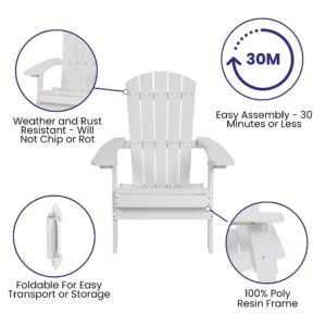 Flash Furniture Charlestown Folding Adirondack Chair - White - Poly Resin - Indoor/Outdoor - Weather Resistant - Set of 2