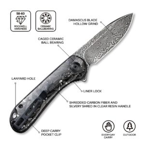 CIVIVI Elementum Folding Pocket Knife for Men, 2.96" Damascus Blade Folder with Low Profile Pocket Clip for EDC C907C-DS2