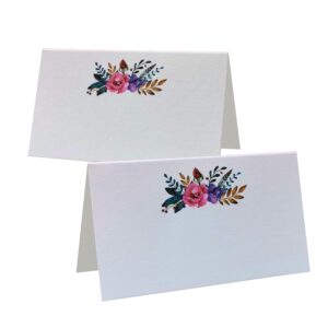 awenayz place cards for weddings - with elegant floral design, pack of 50 thanksgiving place cards, pre-cut and pre-folded wedding name place cards, 2 x 3.5 inches, pink, purple, green, brown, blue