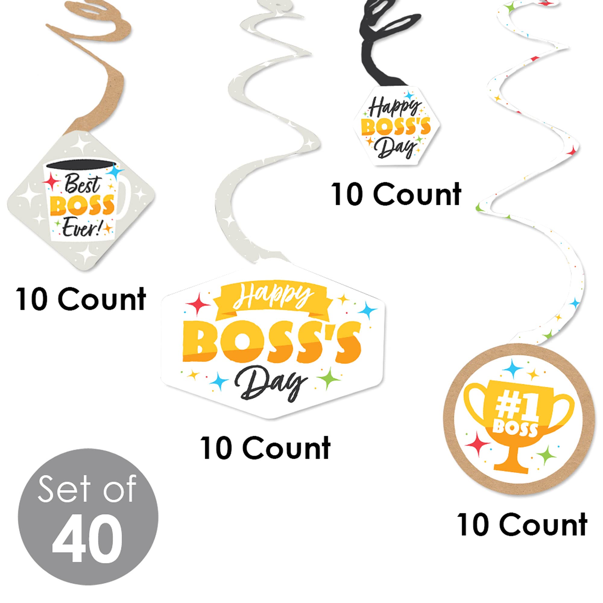 Big Dot of Happiness Happy Boss’s Day - Best Boss Ever Hanging Decor - Party Decoration Swirls - Set of 40