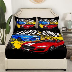 racing car bed sheet set cool sports car bedding set race car competition fitted sheet for children kids boys extreme sports theme bed cover room decor twin size