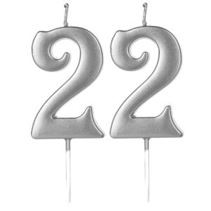 silver 22nd & 2nd number birthday candles for cake topper, number 22 2 glitter premium candle party anniversary celebration decoration for kids women or men