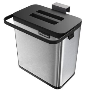 orimade small trash can with lid 3 liter/0.8 gallon compost bin waste basket with removable inner bucket for kitchen countertop or under sink hanging for cupboard mountable garbage can stainless steel