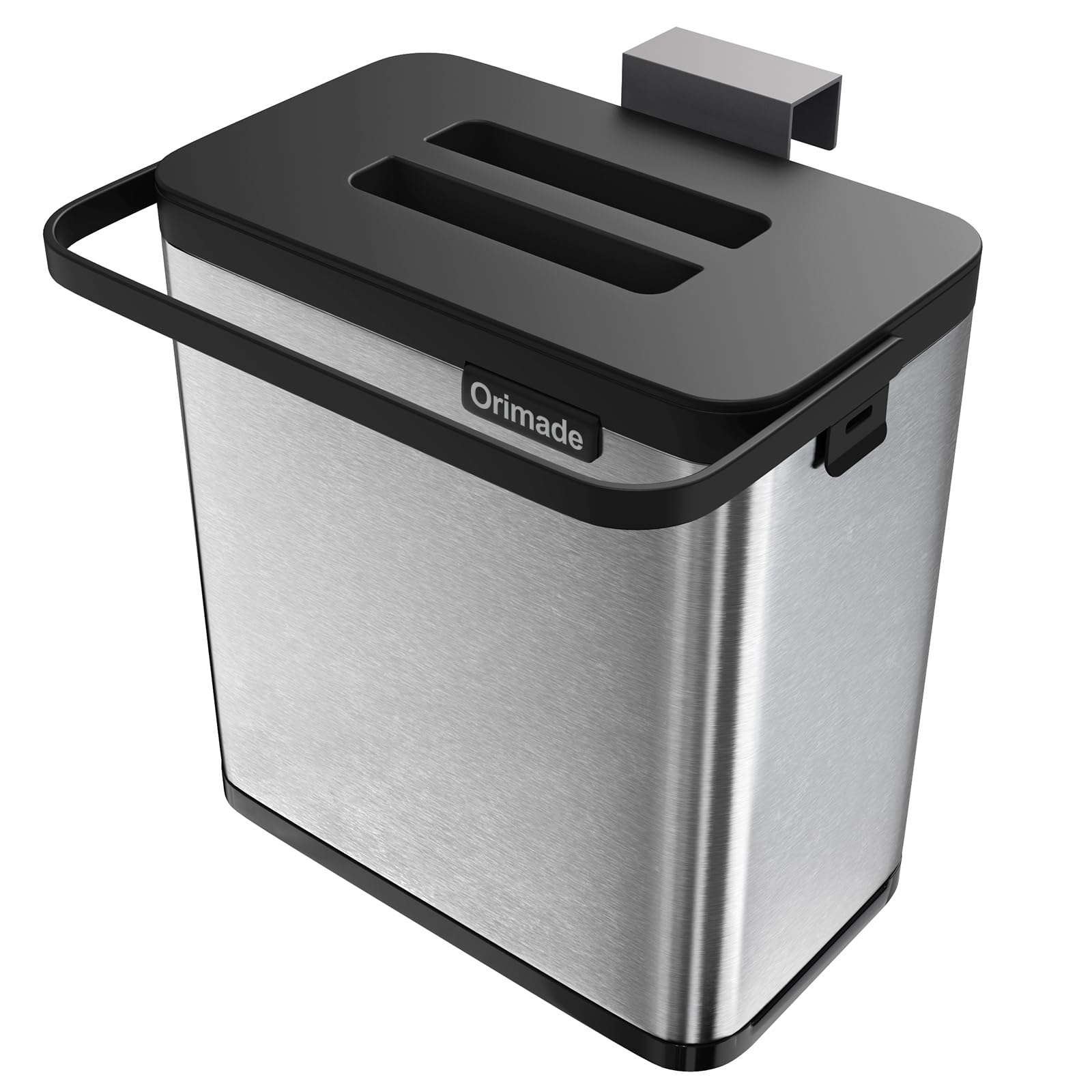 Orimade Small Trash Can with Lid 3 Liter/0.8 Gallon Compost Bin Waste Basket with Removable Inner Bucket for Kitchen Countertop or Under Sink Hanging for Cupboard Mountable Garbage Can Stainless Steel