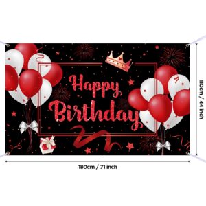 Red Happy Birthday Banner Decorations Large Red and Black Birthday Backdrop Sign in Birthday Decorations Photo Booth Background for Men Women Girls Birthday Anniversary Party Supplies 71x44Inch