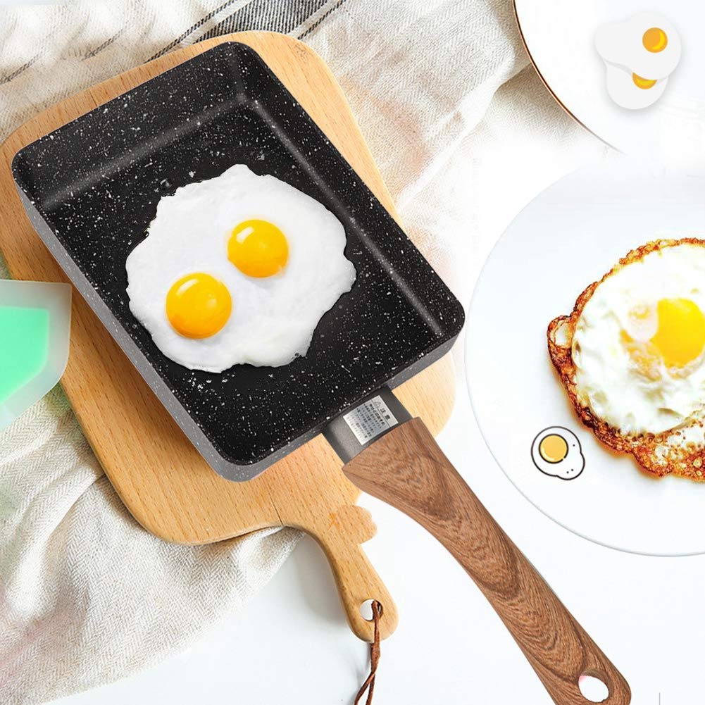 BORDSTRACT Ceramic Coating Mini Frying Cooker, Japanese Omelette Pan Nonstick Tamagoyaki Square Egg Pan Aluminum Black 35.5×13cm Non-stick Frying Pan Cast Skillet Omelet Rolled Egg Pan