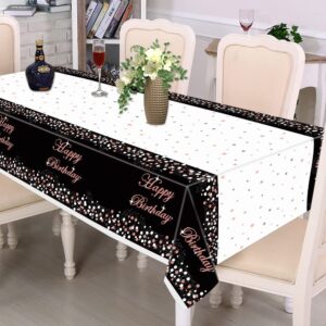 3 Pack Black and Rose Gold Tablecloth Party Decorations - Plastic Disposable Birthday Tablecloth, Black and Rose Gold Confetti Rectangle Table Cover, Table Cloths 51"x86" for Birthday Party Supplies