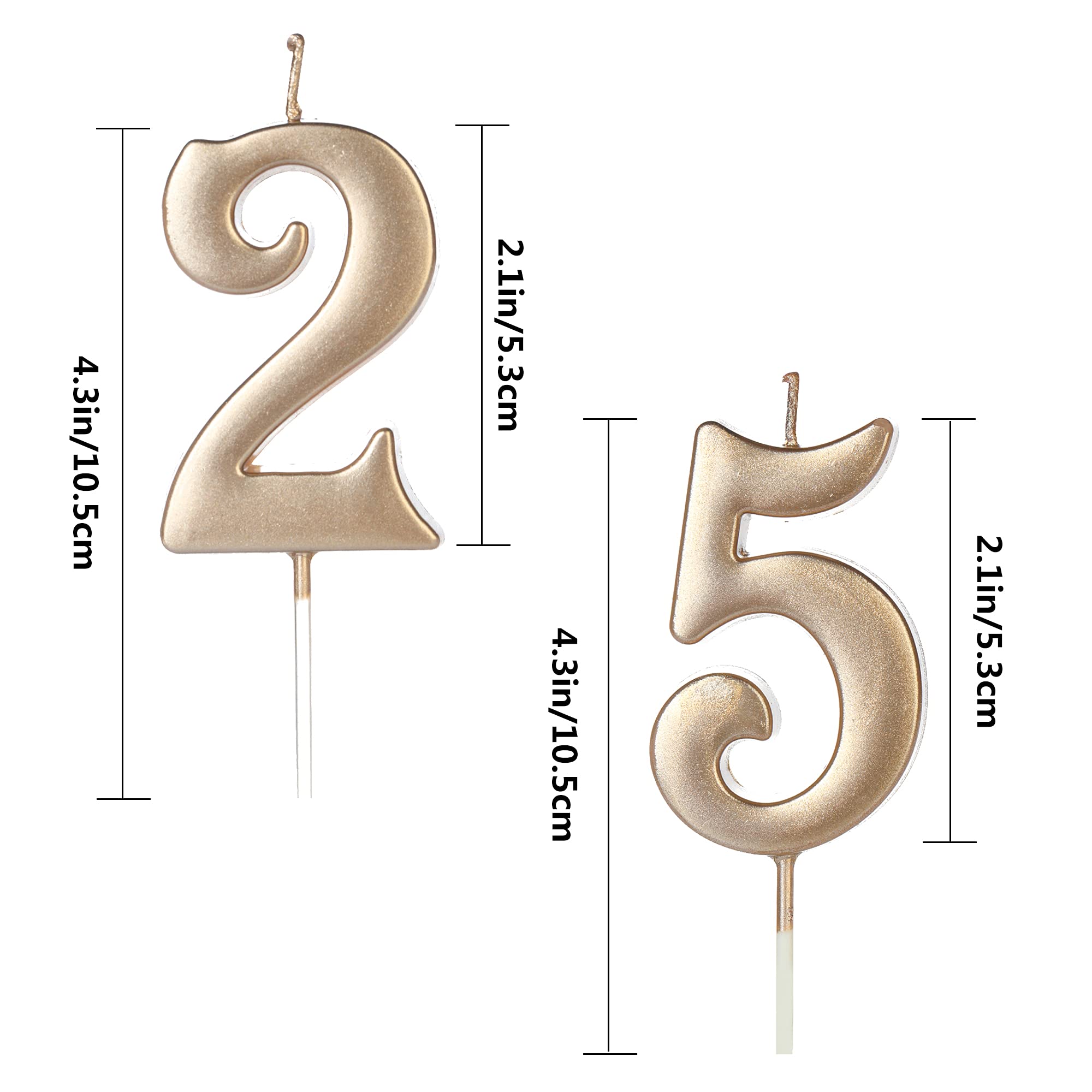 Champagne Gold 25th & 52nd Number Birthday Candles for Cake Topper, Number 52 25 Glitter Premium Candle Party Anniversary Celebration Decoration for Kids Women or Men