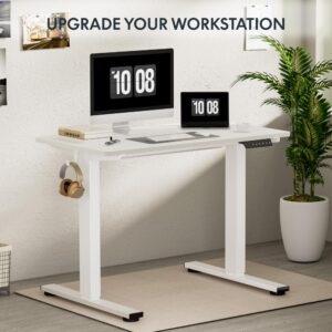 FLEXISPOT White Standing Desk 48 x 24 Inches Whole-Piece Desk Board Electric Stand Up Desk Height Adjustable Desk for Home Office(White Frame + 48" White Top)