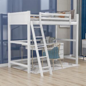 harper & bright designs loft bed with ladder and safety rail, hight loft bed twin size, wooden loft bed frame, twin size loft bed for decoration of various rooms (white)