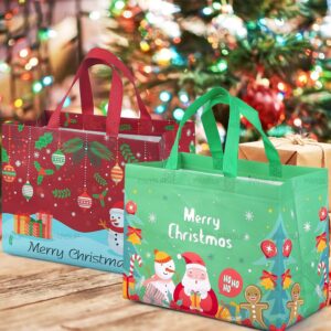 PARSUP 16PCS Christmas Gift Bags, Tote Bags with Handles, Treat Bags, Multifunctional Non-Woven Bags for Gifts Wrapping Shopping, Xmas Party Supplies, 12.8"×9.8"×6.7"