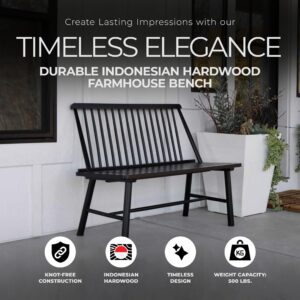 Jack Post 4 Feet Durable Classic Indonesian Hardwood Farmhouse Bench Accommodate Up To 2 People for Patio, Backyard, Garden and Porch, Black