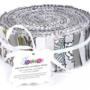 Soimoi 40Pcs Block Print Precut Fabrics Strips Roll Up 1.5x42inches Cotton Jelly Rolls for Quilting - Black