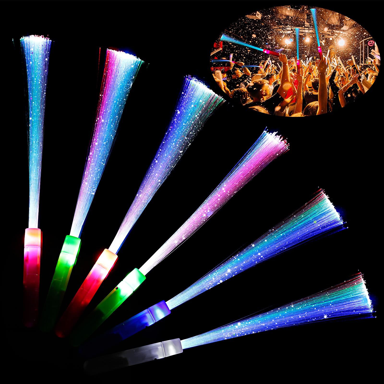 Skylety 6 Pcs Light up Wands Fiber Optic Glow Wands Bulk Flashing LED Flashing Sticks Flashing Wands for Birthday Concerts Favors Wedding Club Carnival Party(Pink, Green, Blue, White)