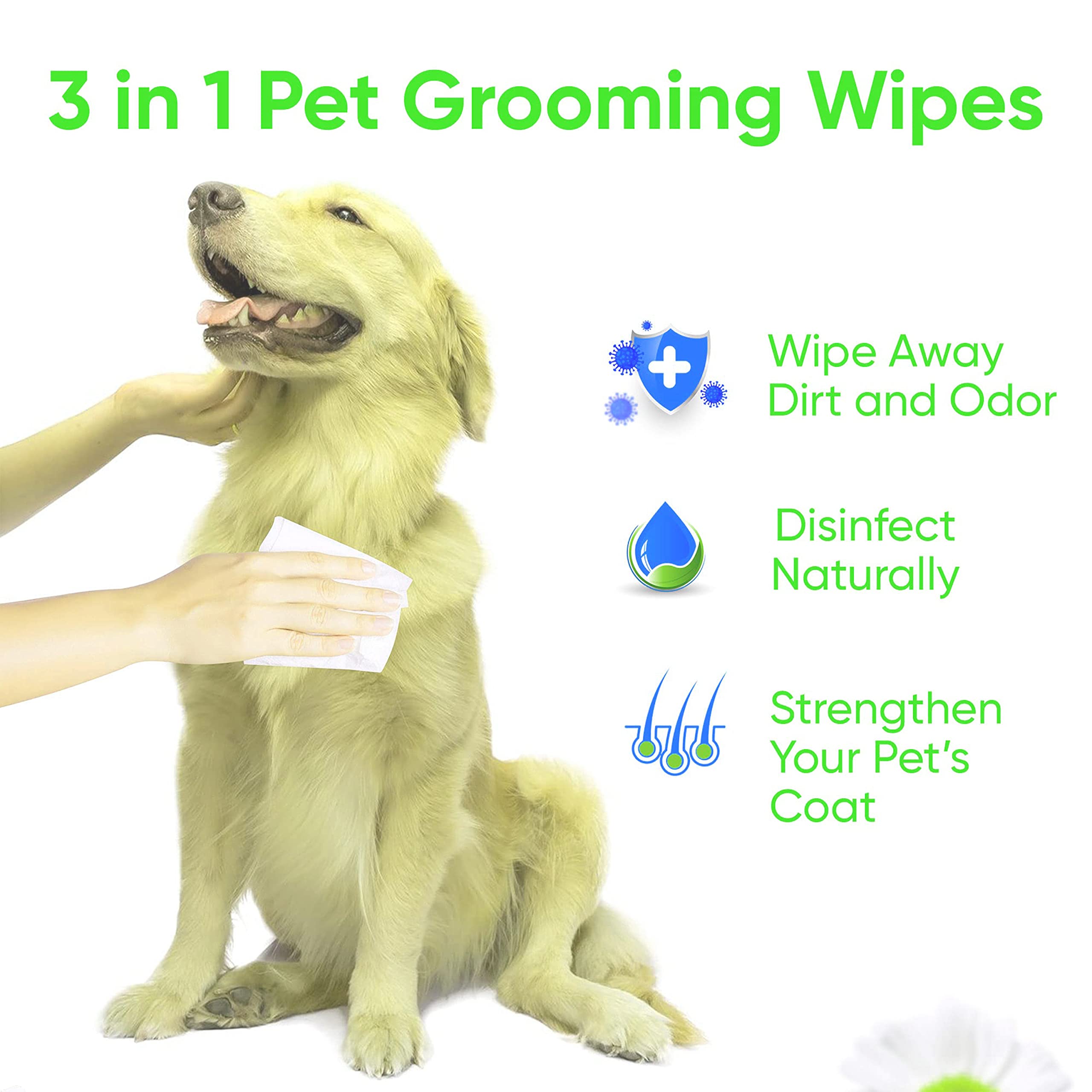 KIVEMA Daily Pet Grooming Wipes for Dog, Cat and Puppies. Cleaning Face Butt Eyes Ears Paws and Body. ((100 Wipes Jar))