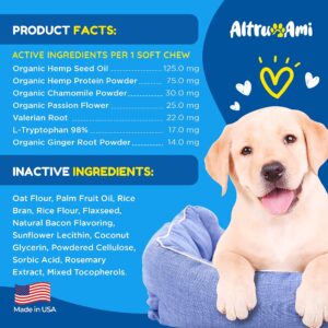 Altru-Ami Calming Chews for Dogs - 120 Hemp Dog Calming Treats for Dog Anxiety Relief - Helps with Separation Anxiety, Travel Stress, Barking, Fireworks & Thunderstorms - Made in USA