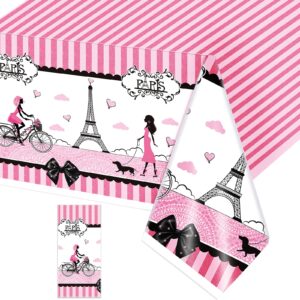 irenare paris theme tablecloth paris princess theme party decorations day in paris plastic table covers table decoration ooh la la pink table cloth for girls birthday party baby shower (1 piece)