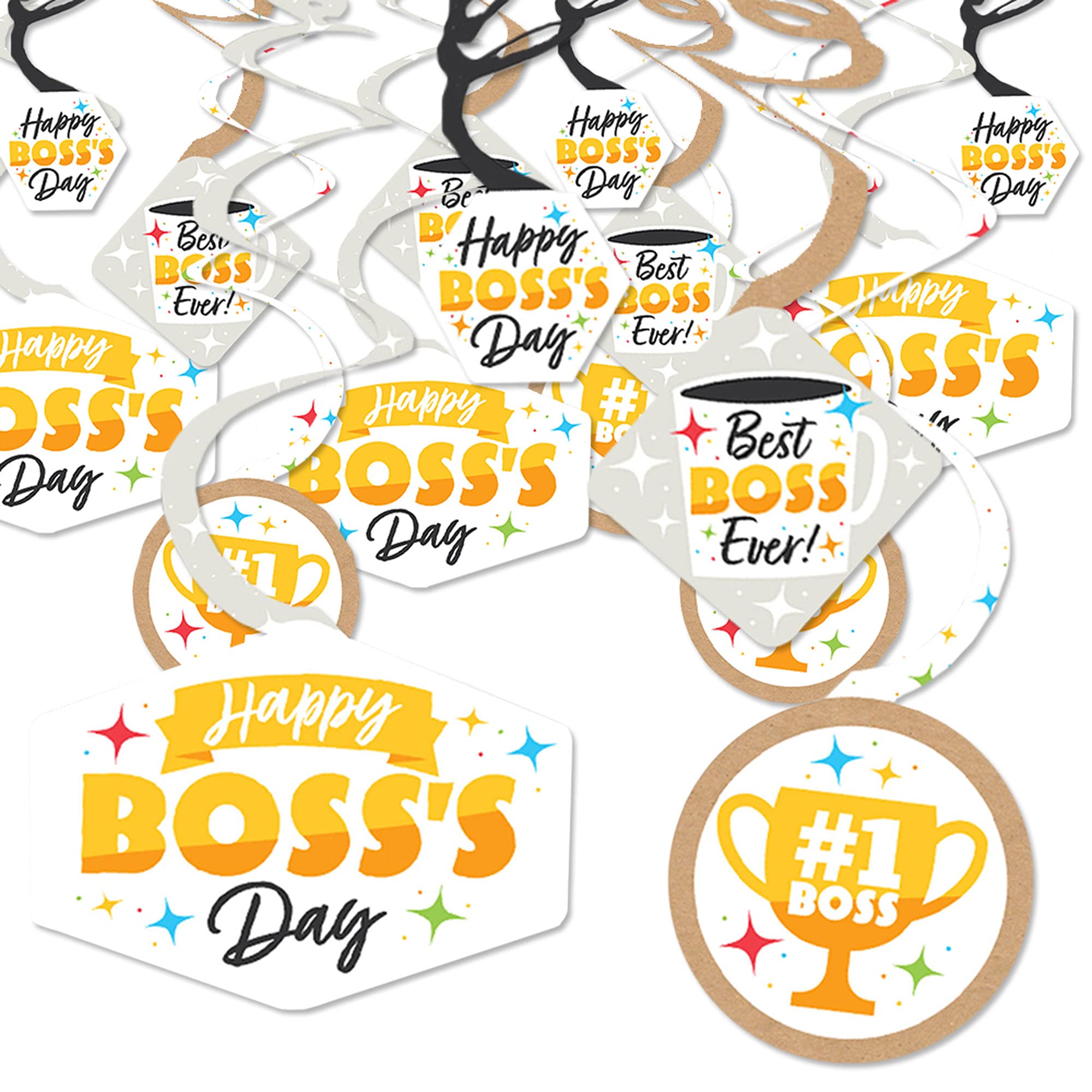 Big Dot of Happiness Happy Boss’s Day - Best Boss Ever Hanging Decor - Party Decoration Swirls - Set of 40