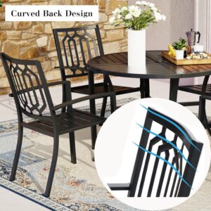 MFSTUDIO Patio Dining Set for 4, Patio Furniture Set with Umbrella(Navy Blue), 4 Stackable Chairs, 1 Metal Square Table and 1 10ft Umbrella(Base Not Included)