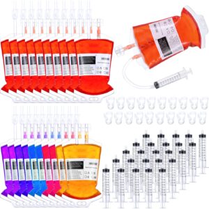 20 packs halloween blood bags with 20 pcs syringe for drinks set blood pouches containers halloween party cups iv bags drink pouch dispenser party decorations for vampire zombie theme party favors