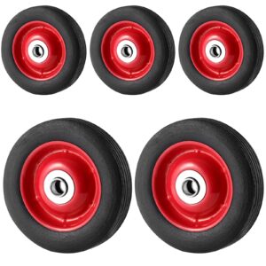 muklei 5 pack 6 x 1.2 inch solid rubber flat free tire, hand truck wheel with ball bearing and 5/8 inch axle diameter, solid rubber wheel, 350 lbs capacity