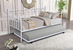 gaodashang twin size metal frame daybed with pullout trundle,heavy duty steel slat support sofa bed for guest,no spring box needed, white