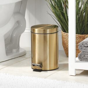 mDesign Tall 3.2 Gallon/12 Liter Round Metal Step Trash Can Wastebasket, Garbage Container Bin fo Kitchen, Bathroom, Home - Removable Liner Bucket - Soft Brass