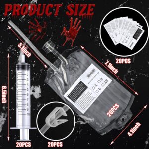 20 Packs Halloween Blood Bags with 20 Pcs Syringe for Drinks Set Blood Pouches Containers Halloween Party Cups IV Bags Drink Pouch Dispenser Party Decorations for Vampire Zombie Theme Party Favors