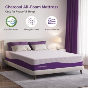 Sersper Full Mattress 10 inch - Bamboo Charcoal Memory Foam Mattress for Cool Sleep & Pressure Relief - Fiberglass Free - CertiPUR-US Certified - Medium Firm