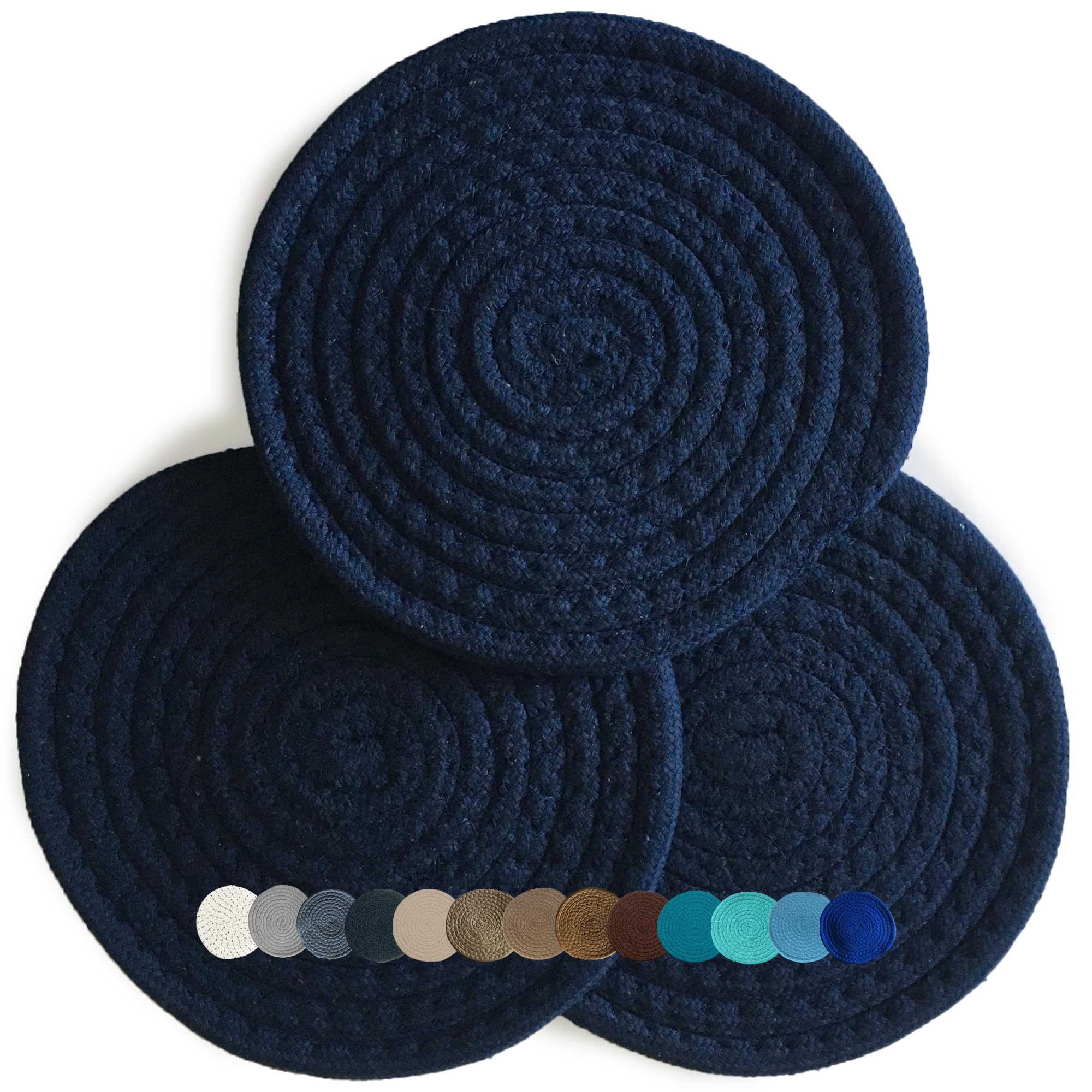 8" 100% Cotton Trivets-Set of 3-Navy Blazer