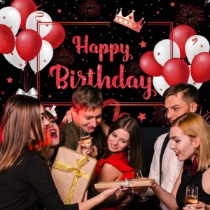 Red Happy Birthday Banner Decorations Large Red and Black Birthday Backdrop Sign in Birthday Decorations Photo Booth Background for Men Women Girls Birthday Anniversary Party Supplies 71x44Inch