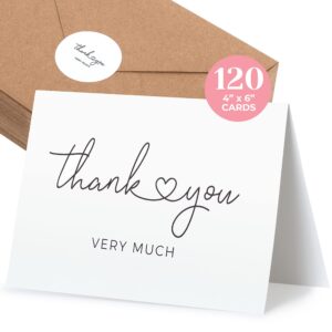 120 thank you cards with envelopes to express gratitude – wedding thank you cards with envelopes & stickers - for any occasion - bridal shower thank you cards, engagement, graduation & more, 4" x 6"