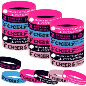 36pcs cheerleading party rubber bracelets, sport cheerleading game girl cheer dance party baby shower birthday party supplies decorations gifts goodie bag favors inspirational silicone wristbands