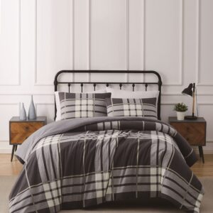 Truly Soft Everyday - King 3 Piece Duvet + Sham Set - Milo Plaid Flannel Collection - Grey