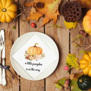 A Little Pumpkin is On The Way Napkins, He or She Pumpkin Napkins, A Little Pumpkin is On The Way Baby Shower, Boy Girl Little Pumpkin Baby Shower Gender Reveal Party Decorations (5 x 5 In, 50-Pack)