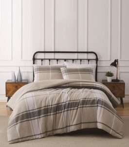 truly soft everyday - king 3 piece duvet + sham set - preston plaid flannel collection - khaki