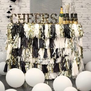 PartyWoo Crepe Paper Streamers 8 Rolls 656ft, Pack of Silver, Black, White and Gold Party Streamers for for Birthday Decorations, Wedding Decorations, Baby Shower (1.8 Inch x 82 Ft/Roll)