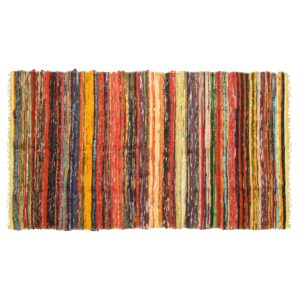 indian artistic multi color chindi rag rug 3.3x5.6' | hand woven rug & reversible rug |recycled cotton chindi rug for living room kitchen | rustic rug | cotton rug | runner rugs (mustard colour)