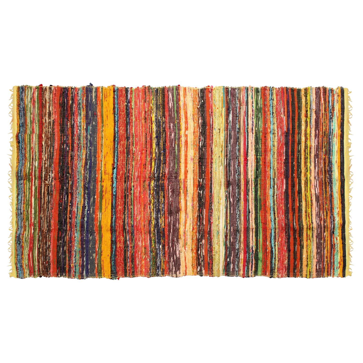 INDIAN ARTISTIC Multi Color Chindi Rag Rug 3.3X5.6' | Hand Woven Rug & Reversible Rug |Recycled Cotton Chindi Rug for Living Room Kitchen | Rustic Rug | Cotton Rug | Runner Rugs (Mustard Colour)