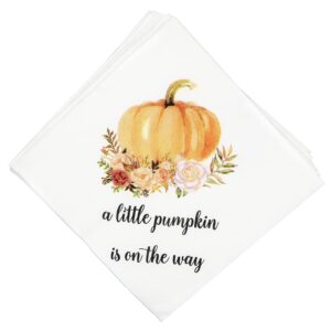 a little pumpkin is on the way napkins, he or she pumpkin napkins, a little pumpkin is on the way baby shower, boy girl little pumpkin baby shower gender reveal party decorations (5 x 5 in, 50-pack)