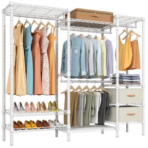 vipek v8 white metal clothes rack, adjustable shelves, holds 816 lbs, compact design, easy assembly