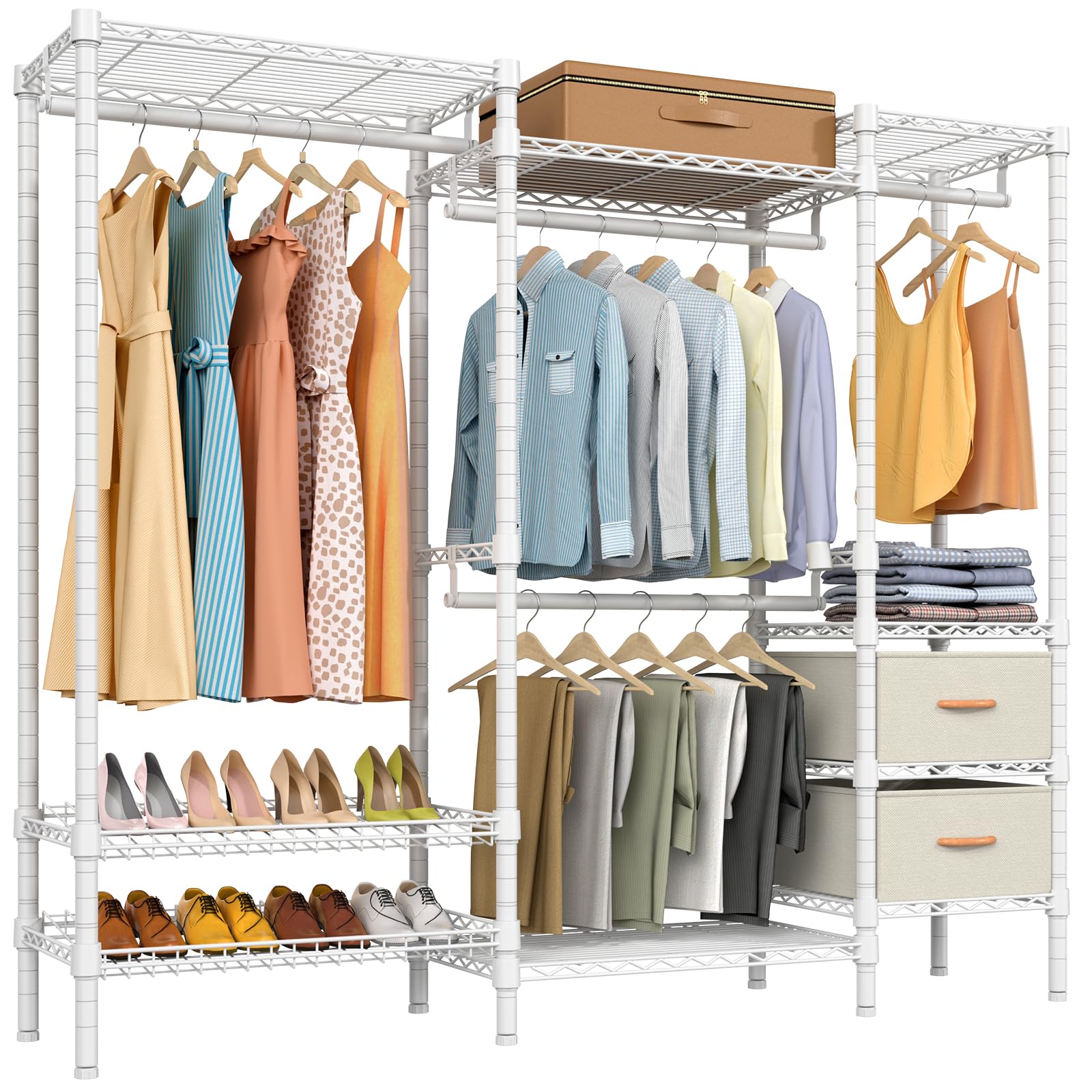 VIPEK V8 White Metal Clothes Rack, Adjustable Shelves, Holds 816 lbs, Compact Design, Easy Assembly