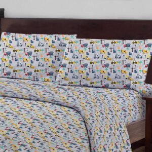 Softan Bed Sheet Set for Kids Boys, Twin Size Kids Sheets Microfiber Kids Fitted Sheet, Breathable & Silky Soft Feeling Kids Sheet Set 3 PCs Excavator Kids Twin Bed Sheet